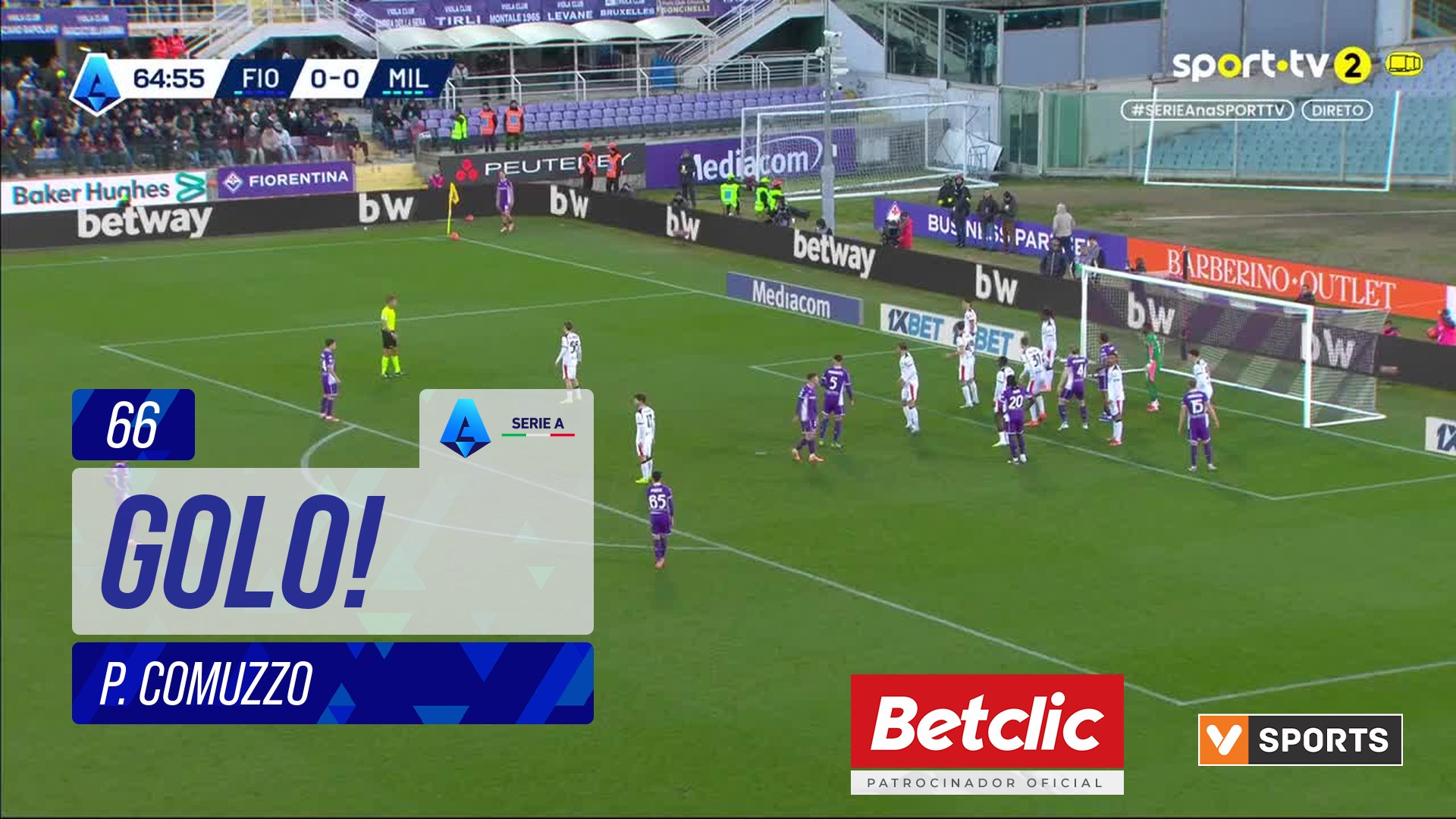 Vídeo - Fiorentina X Milan - Fiorentina, Golo, P. Comuzzo, 66m, 1-0