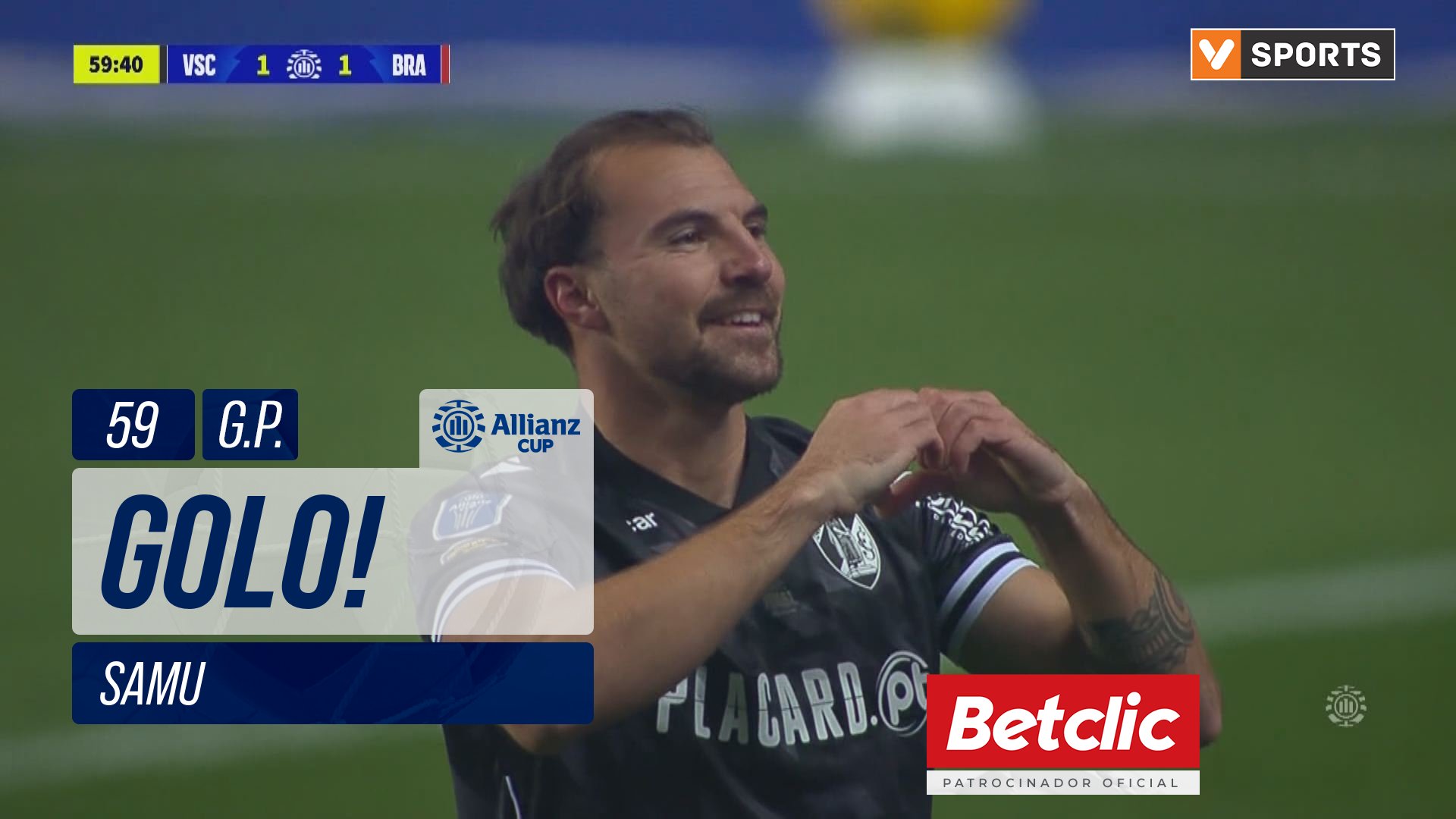Vídeo - Vitória SC X Braga - Vitória SC, Golo, Samu (g.p.), 59m, 1-1